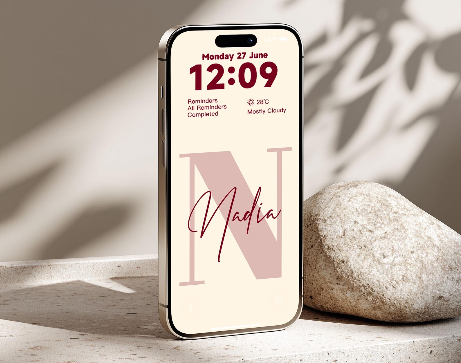 Custom Name iPhone Wallpaper: Pink Burgundy Beige Monogram (digital ...