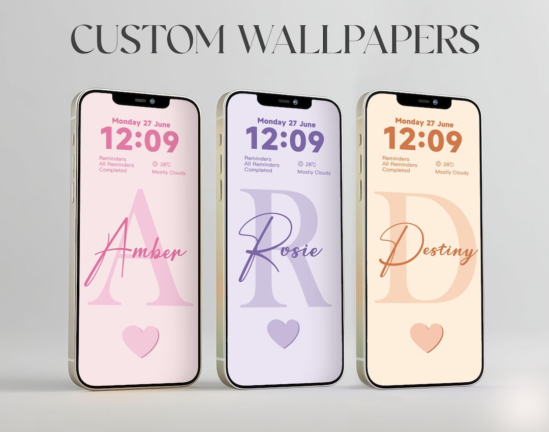 Custom Name & Initial iPhone Wallpaper With Heart, Pastel Lock Screen ...