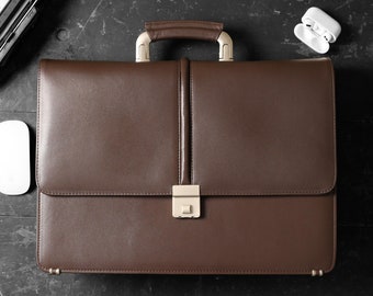 Personalized Leather Laptop Messenger Briefcase Men, Monogram Cross ...
