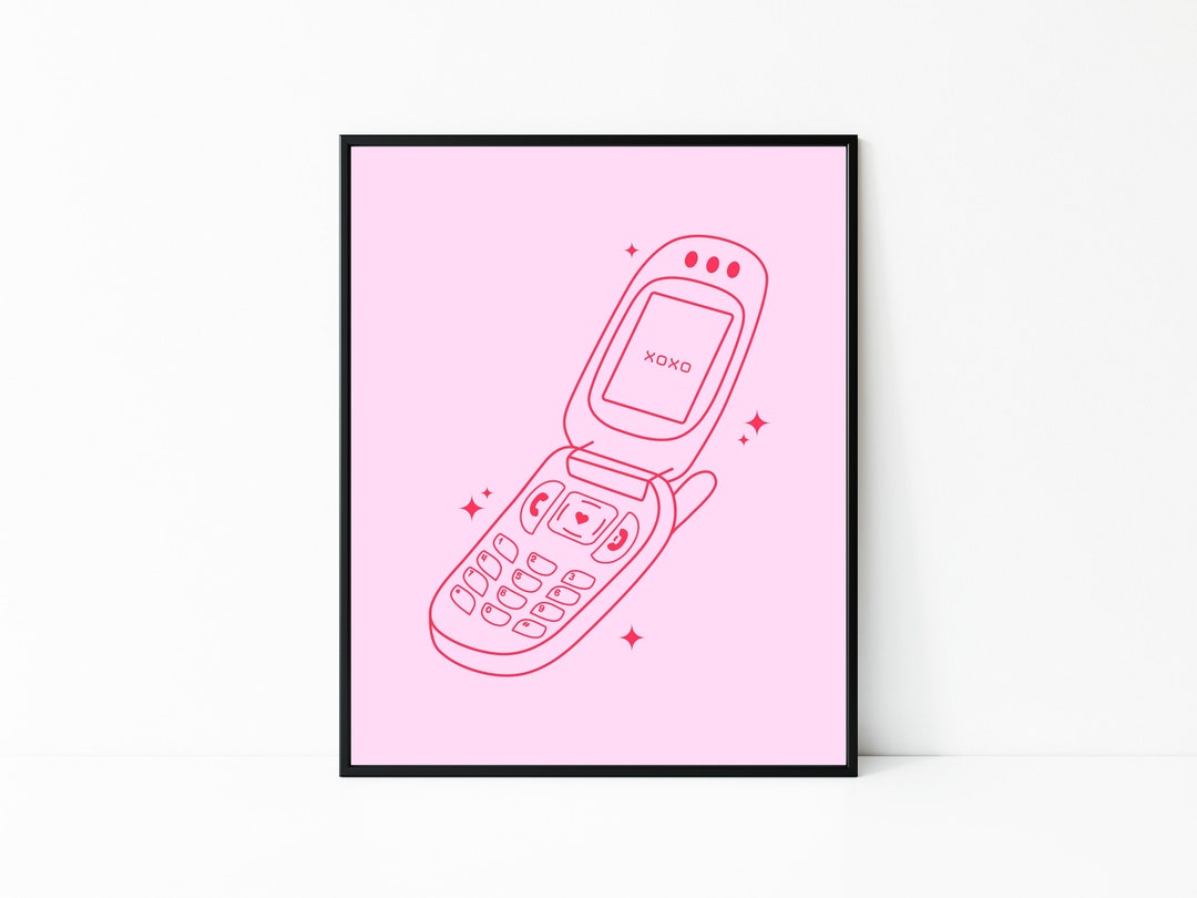 Cute Y2K Pink Red Flip Phone Print - Retro Noughties 2000's Mobile ...