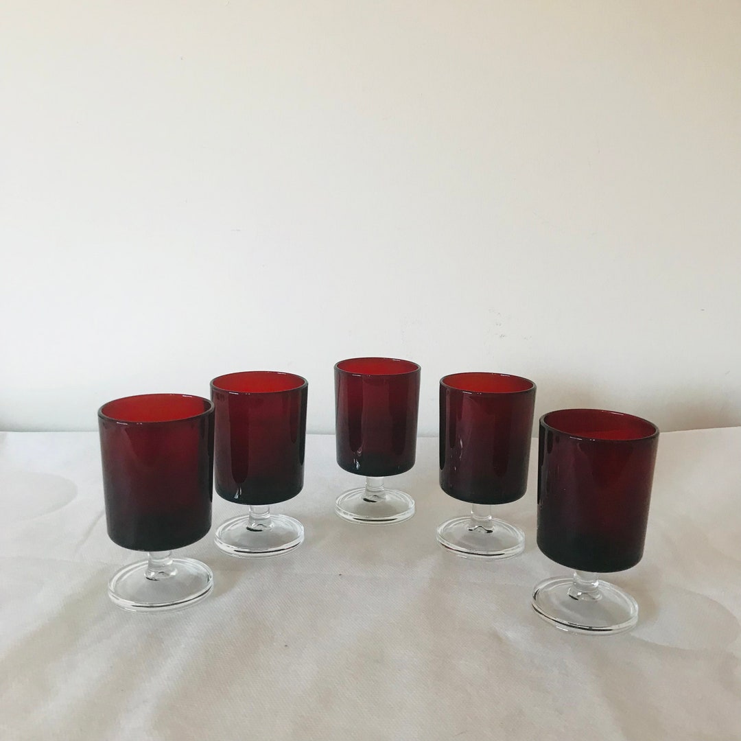 Luminarc France Ruby Red Glasses Set of Five - Etsy