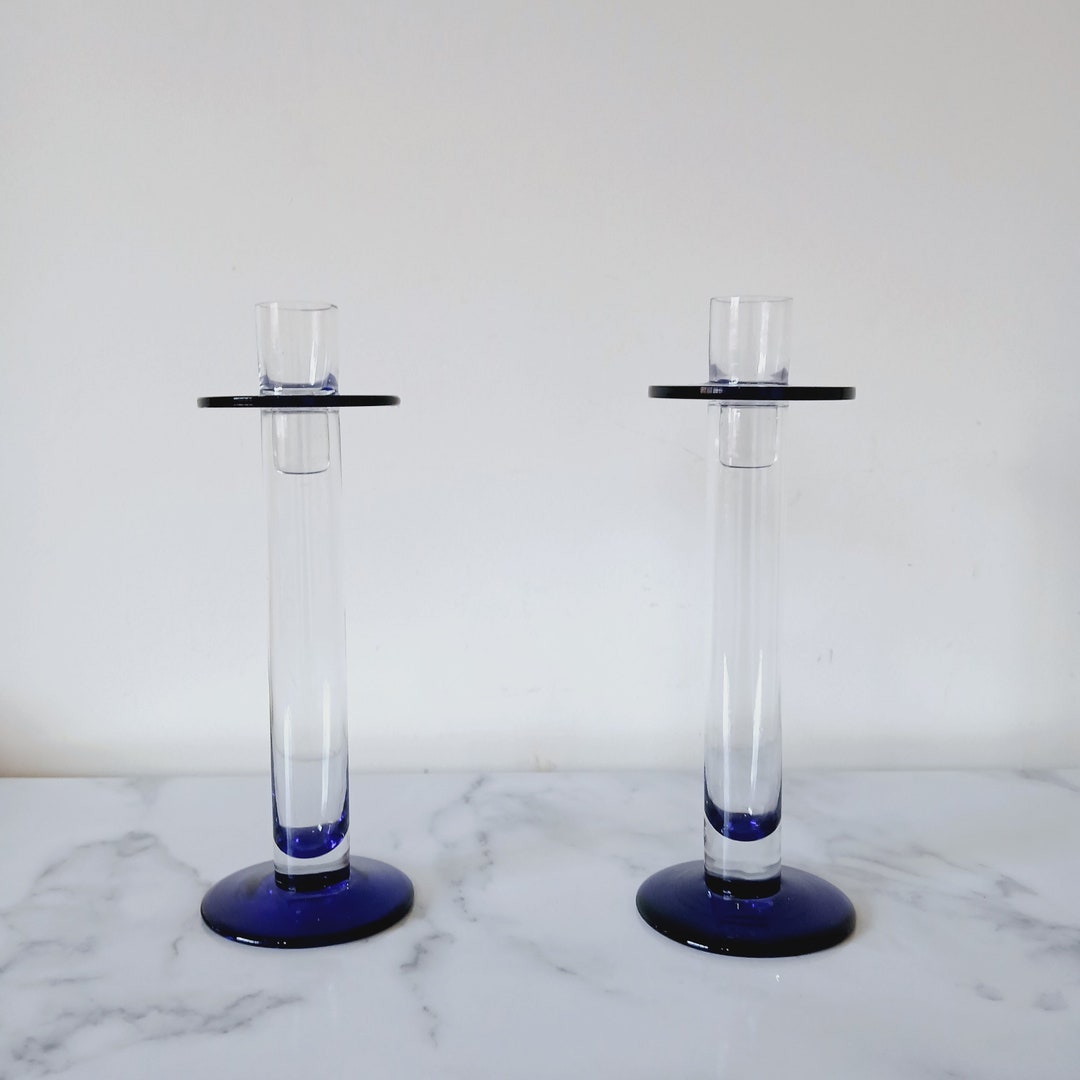 MCM Cobalt Blue Base Clear Candle Stick Holder or Single Stem Vase in ...