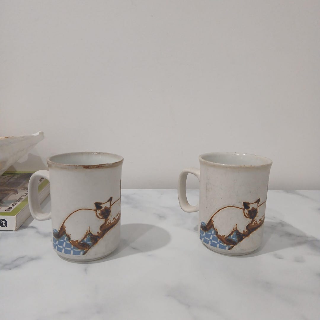 Vintage Dunoon Cat Mugs, Set of 2, 1970s Scottish Ceramics, Siamese Cat ...