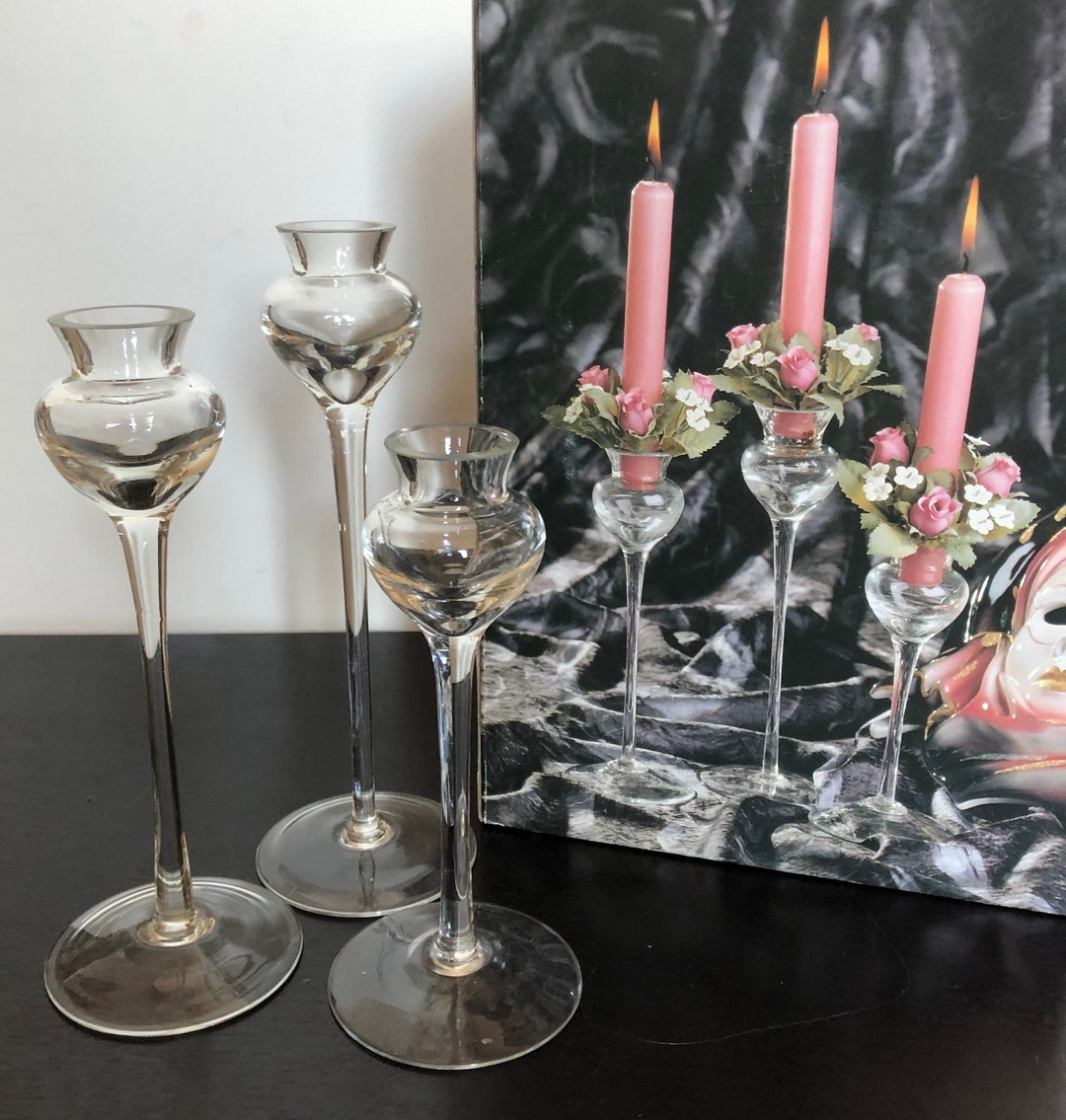 Elegant Long-stem Glass Candle Holder Set of 3 - Etsy Australia