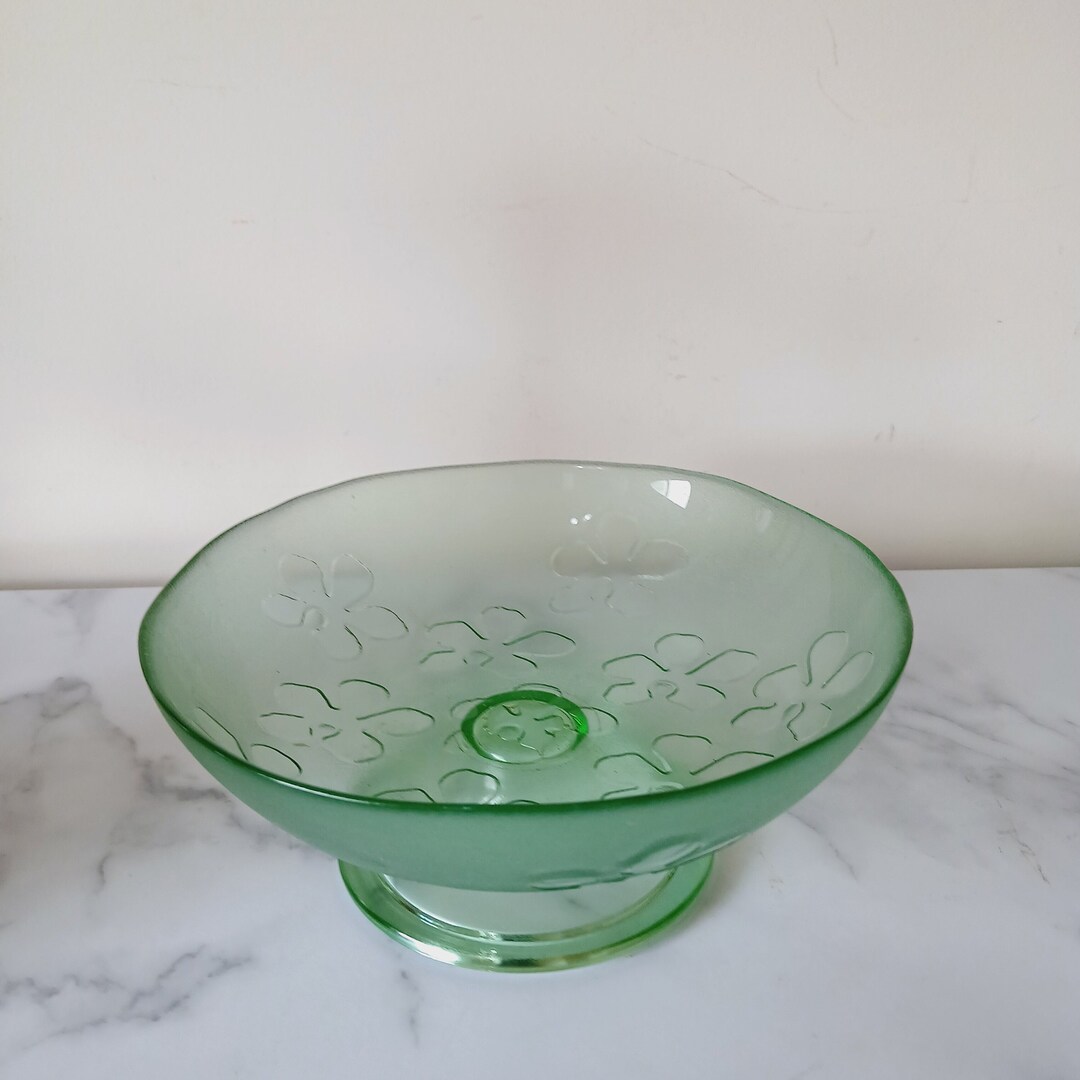 Green Crystal Glass Pedestal Bowl Villeroy Boch BELLISSIMO With ...