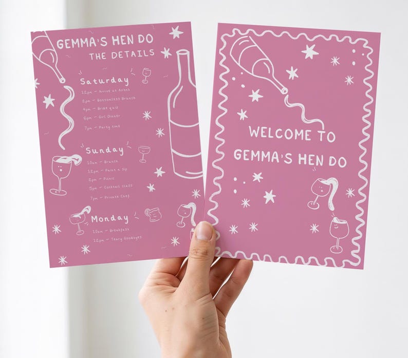 Editable Hen Party Itinerary Template: Hand Drawn Graphics, Handmade ...