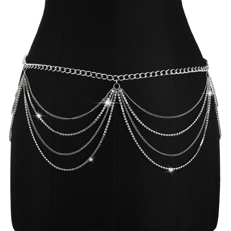 Silver Body Jewelry For Women Crystal Waist Chain Belt Etsy