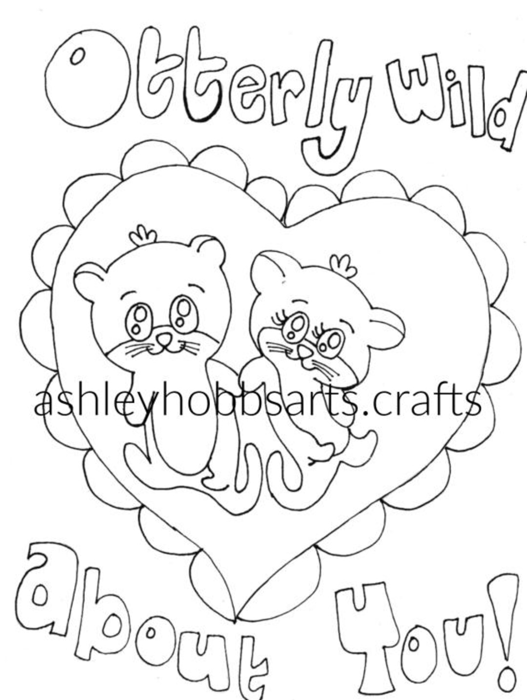Otter Valentine Coloring Page - Etsy