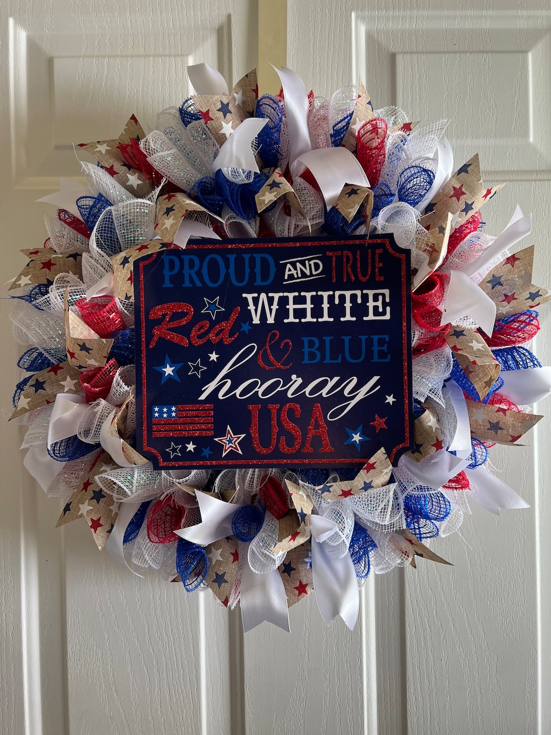 Proud and True Red White & Blue Deco Mesh Wreath - Etsy