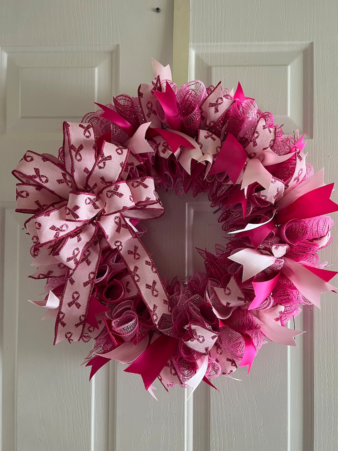Breast Cancer Awareness Deco Mesh Wreath - Etsy