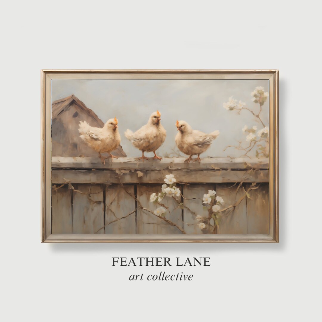 Vintage Chickens Art Print Hens on the Fence Decor Chickens & Fence ...