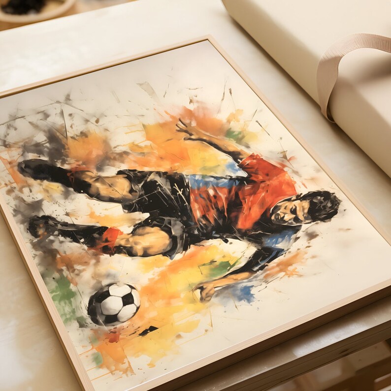 Vintage Soccer Player Painting Art Print Soccer Player Wall Art Soccer ...