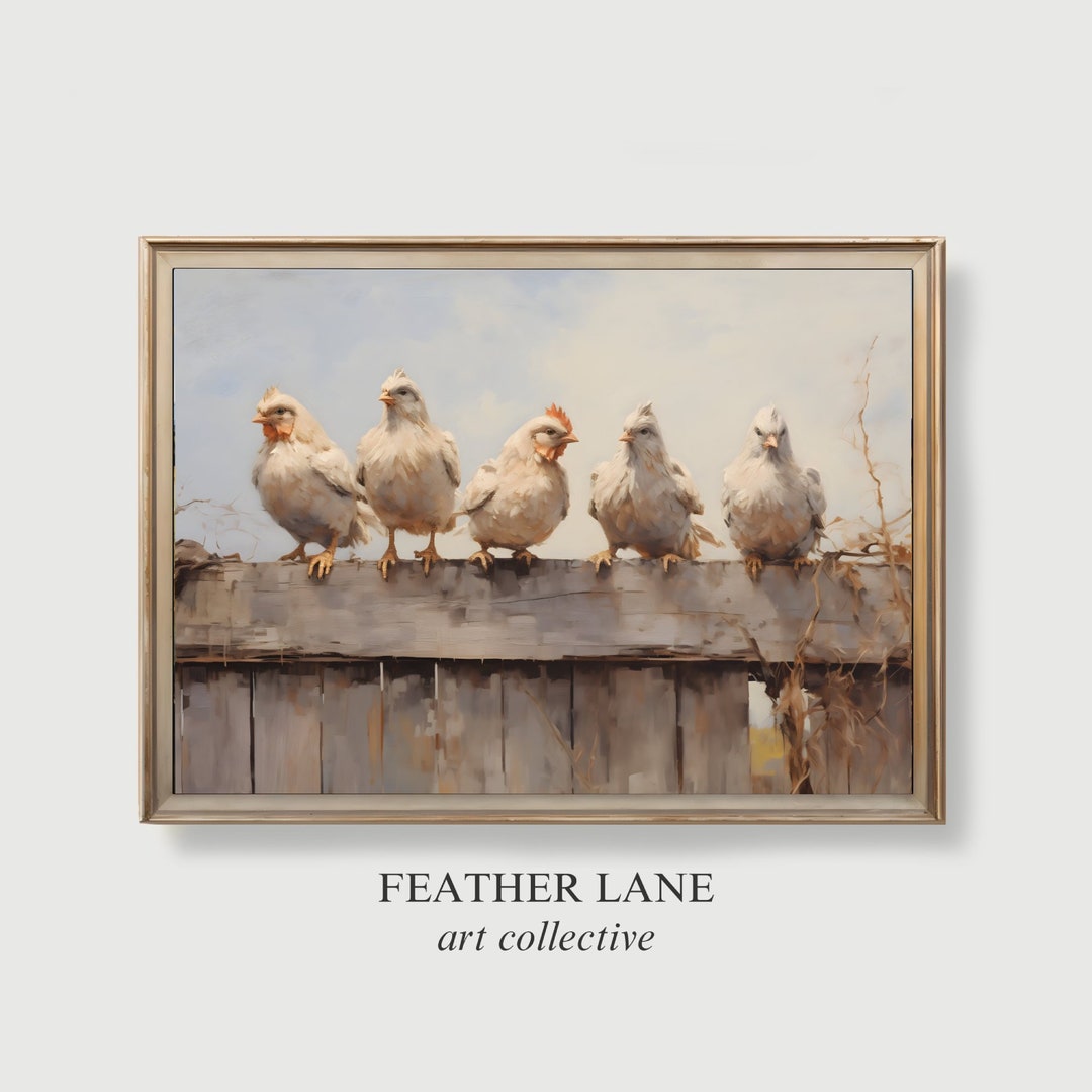 Vintage Chickens Art Print Hens on the Fence Decor Chickens & Fence ...