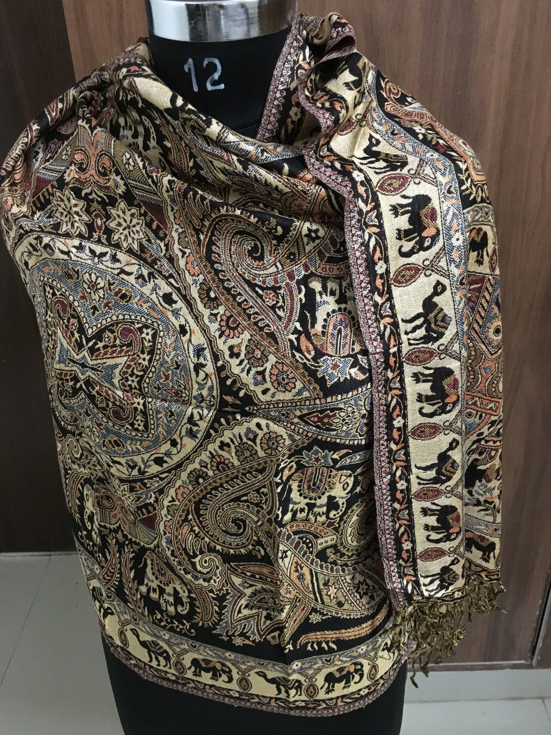 Elephant Print Shawl , Shawl , Pashmina Shawl ,multicolor Shawl ...