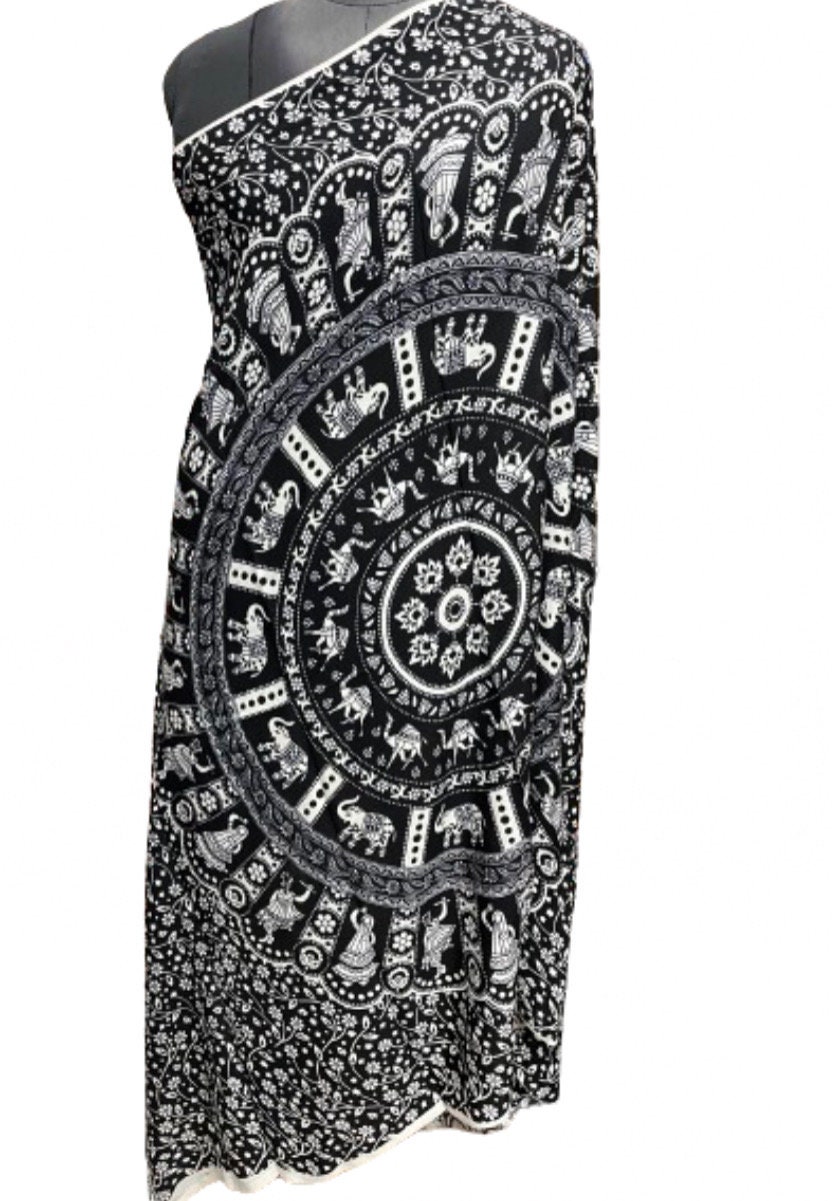 Cover up Pareo , Black and White Pareo , Block Print Sarong ,beach Wrap ...