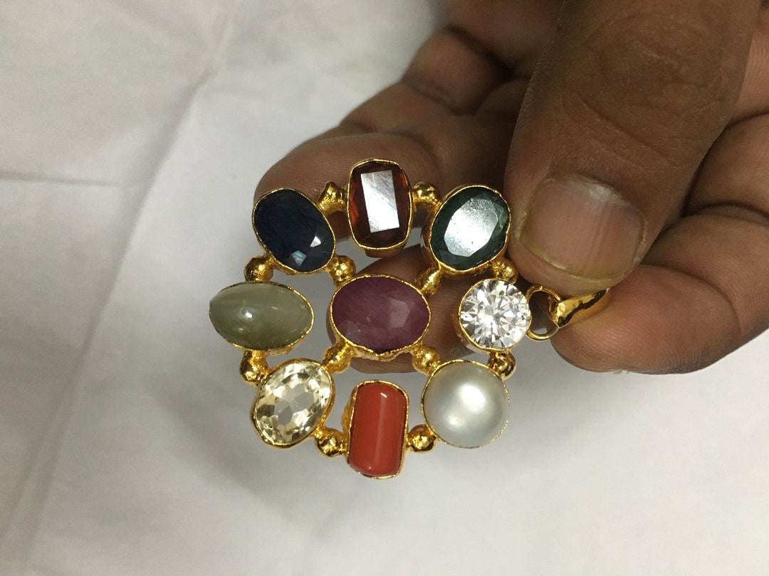 Navratan Pendant , All Stone in One Pendant , Metal With Gold Plated ...