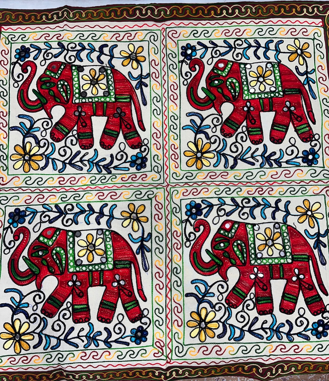 Embroidered Patch Work Table Met , Dining Table Met , Handmade Kantha ...