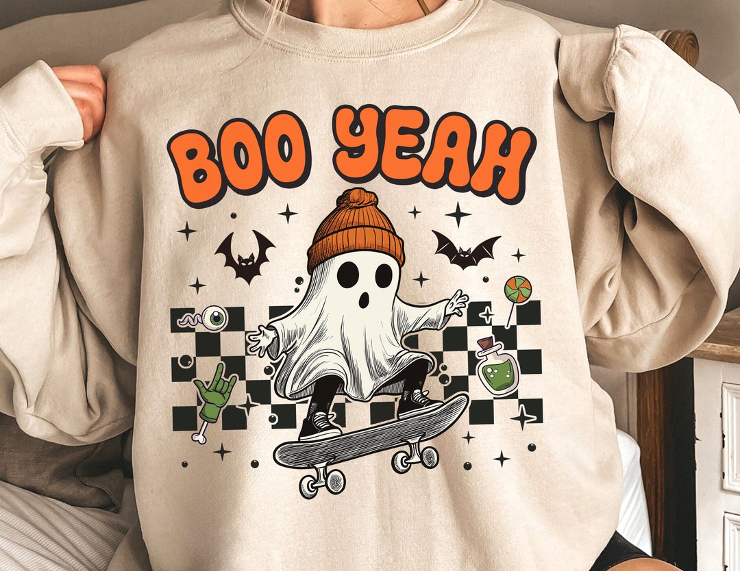 Boo Yeah Png, Spooky Season, Cute Ghost Png, Skateboard Ghost Halloween ...