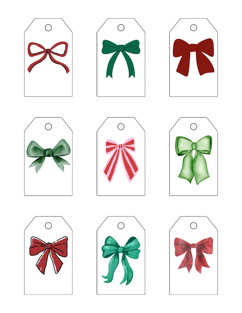 Christmas Bow Gift Tags – Printable Holiday Tags | Instant Download - Etsy