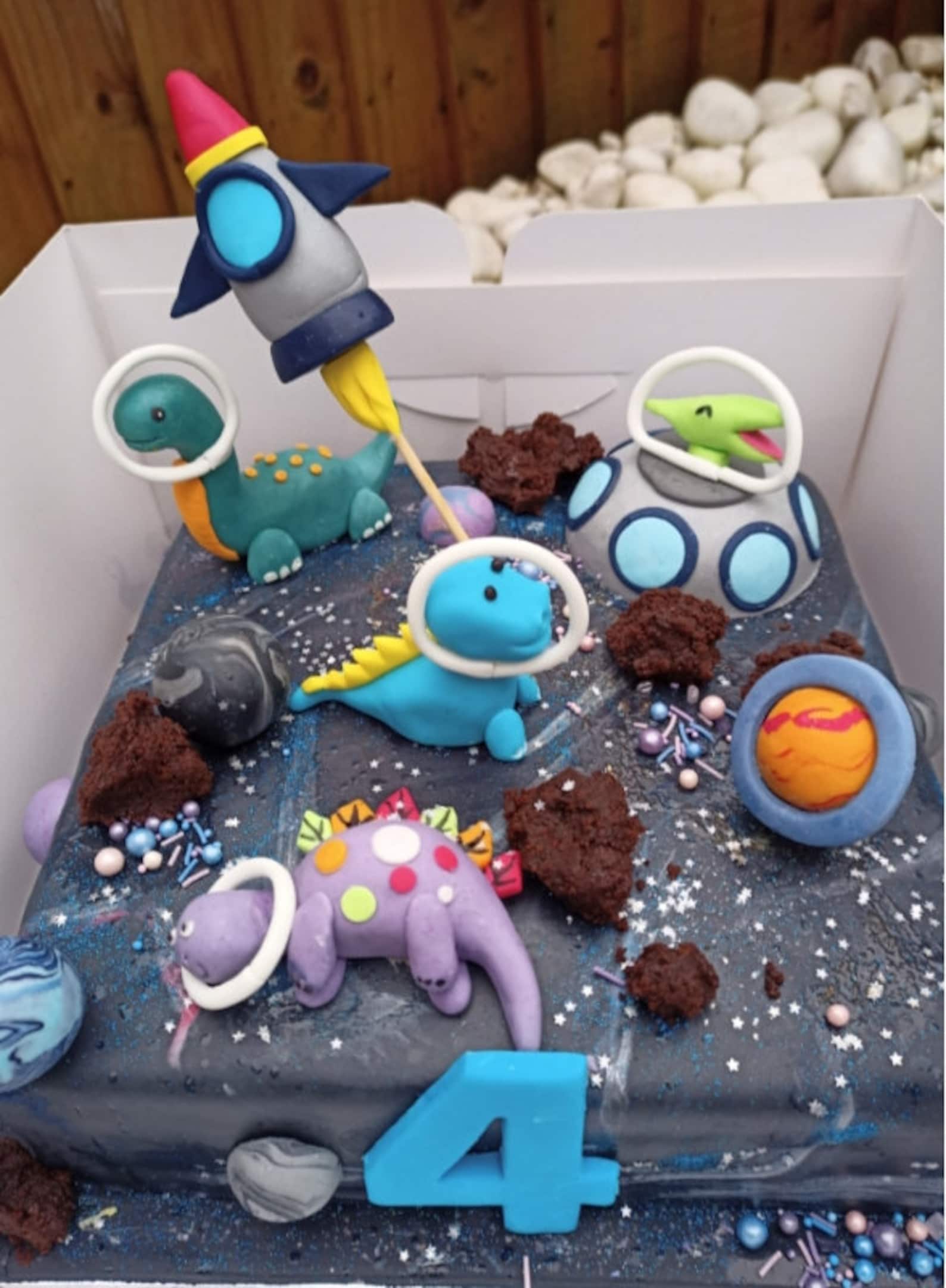 Large Dinosaurs Space Rocket Edible Gum Paste Cake Topper ...