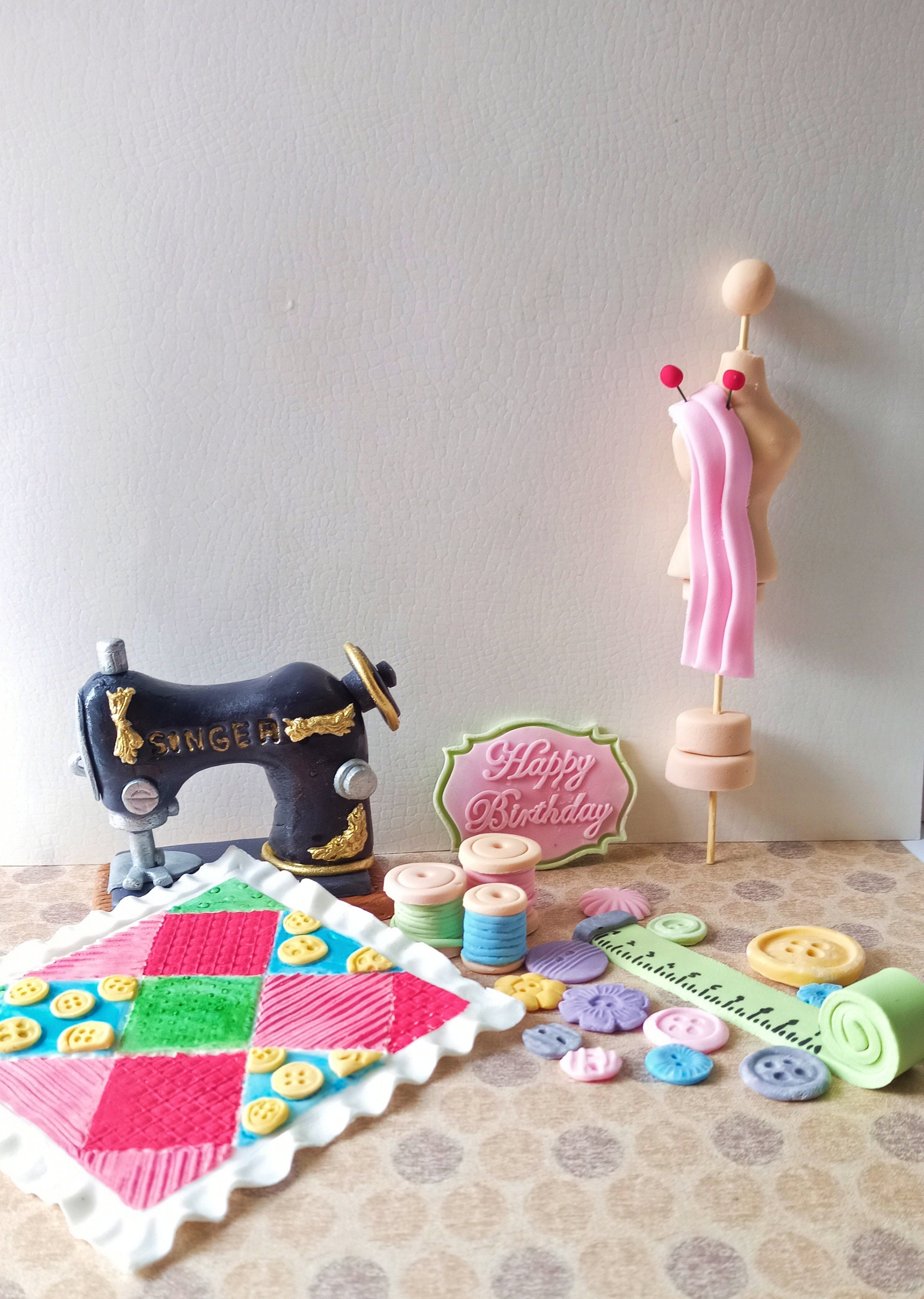 Sewing Edible Cake Topper, Crafting Cake Topper, Handmade Sugar Paste ...