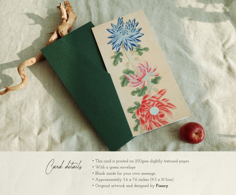 Korean Folk Art Chrysanthemum Greeting Card With Envelope, Botanical ...