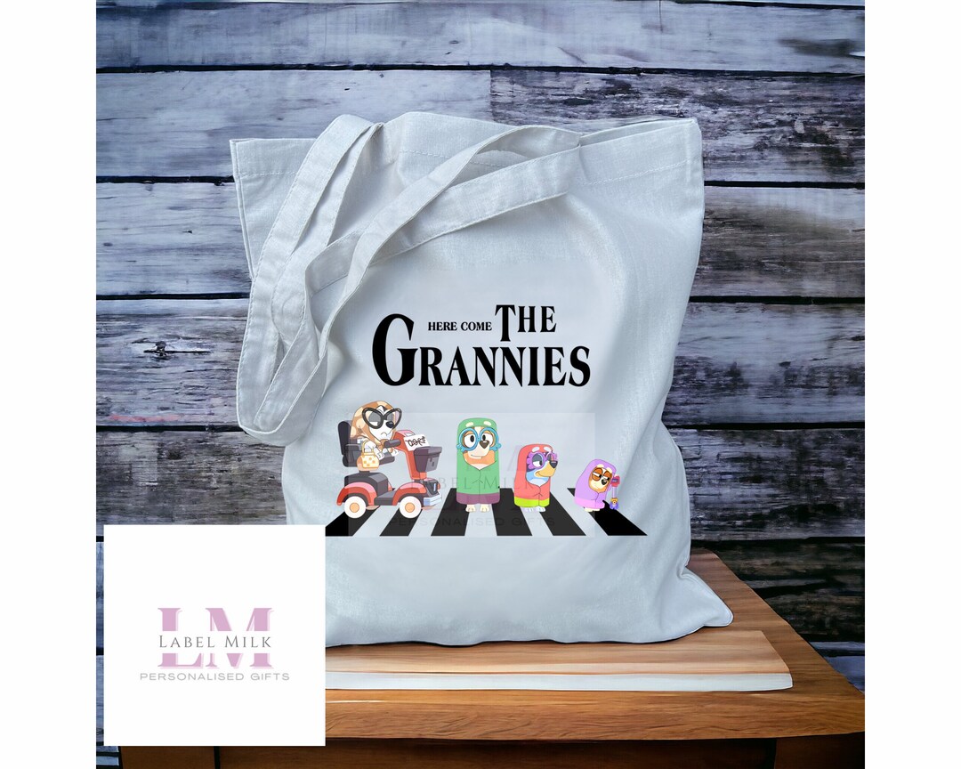 Bluey Grannies Gift, Bluey Tote Bag, Grey Tote Bag, Bluey Mum T-shirt ...