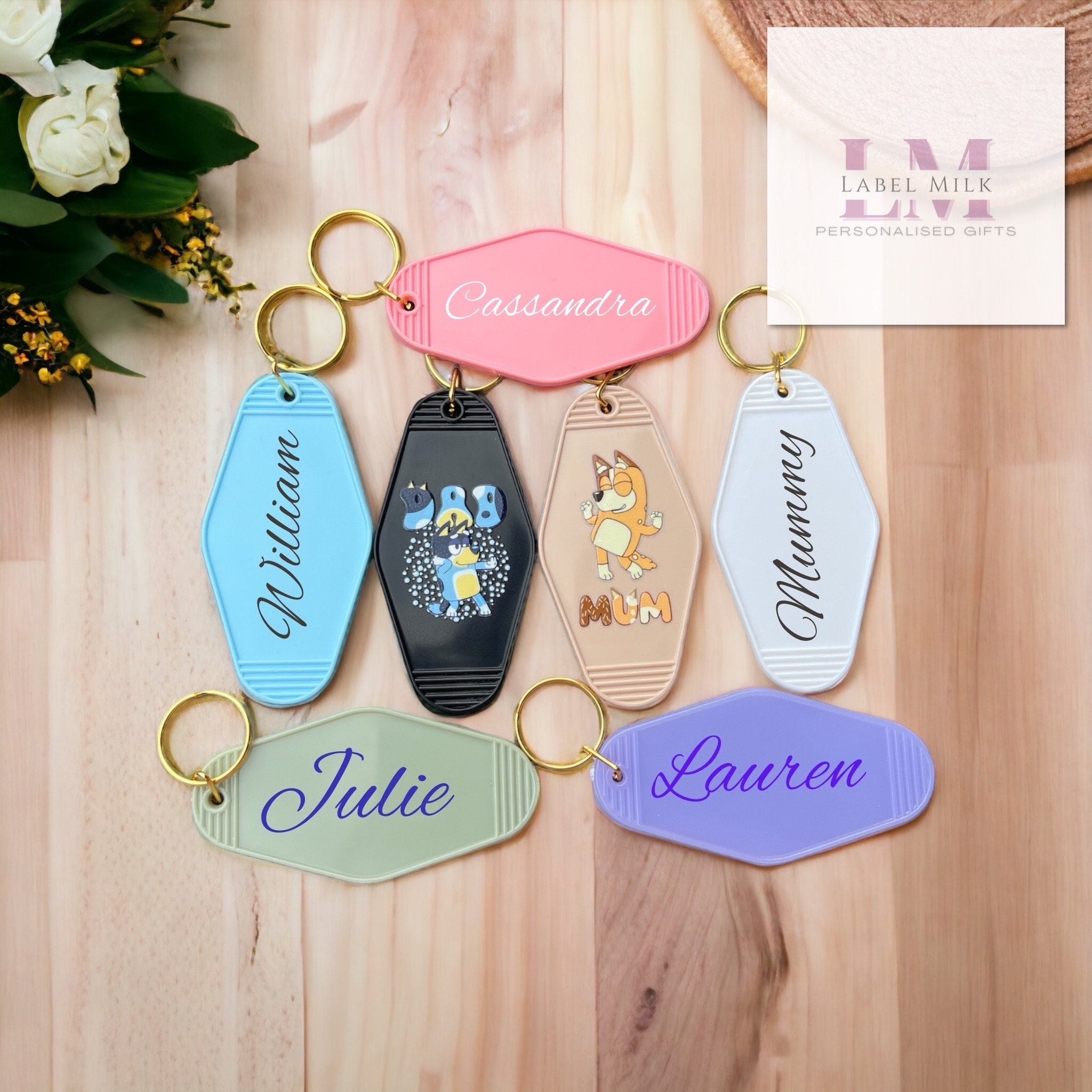 Personalised Bluey Motel Keyrings Bluey Mum Bluey Dad Motel - Etsy UK