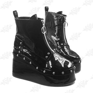 Noir Platform Boots | Handcrafted Black Gothic Emo Footwear, Hesed ...