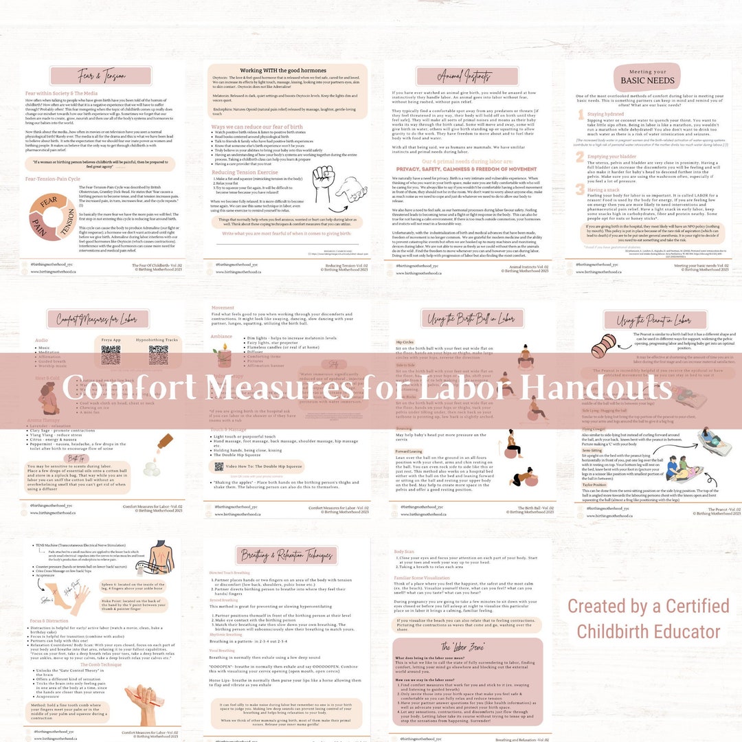 Comfort Measures for Labor Handouts for Birth Workers / Childbirth ...