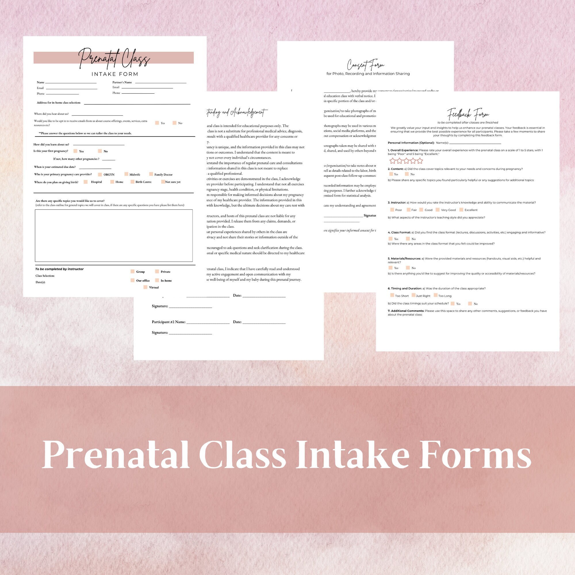 Prenatal Class Intake Form, Consent Forms & Feedback Form - Etsy