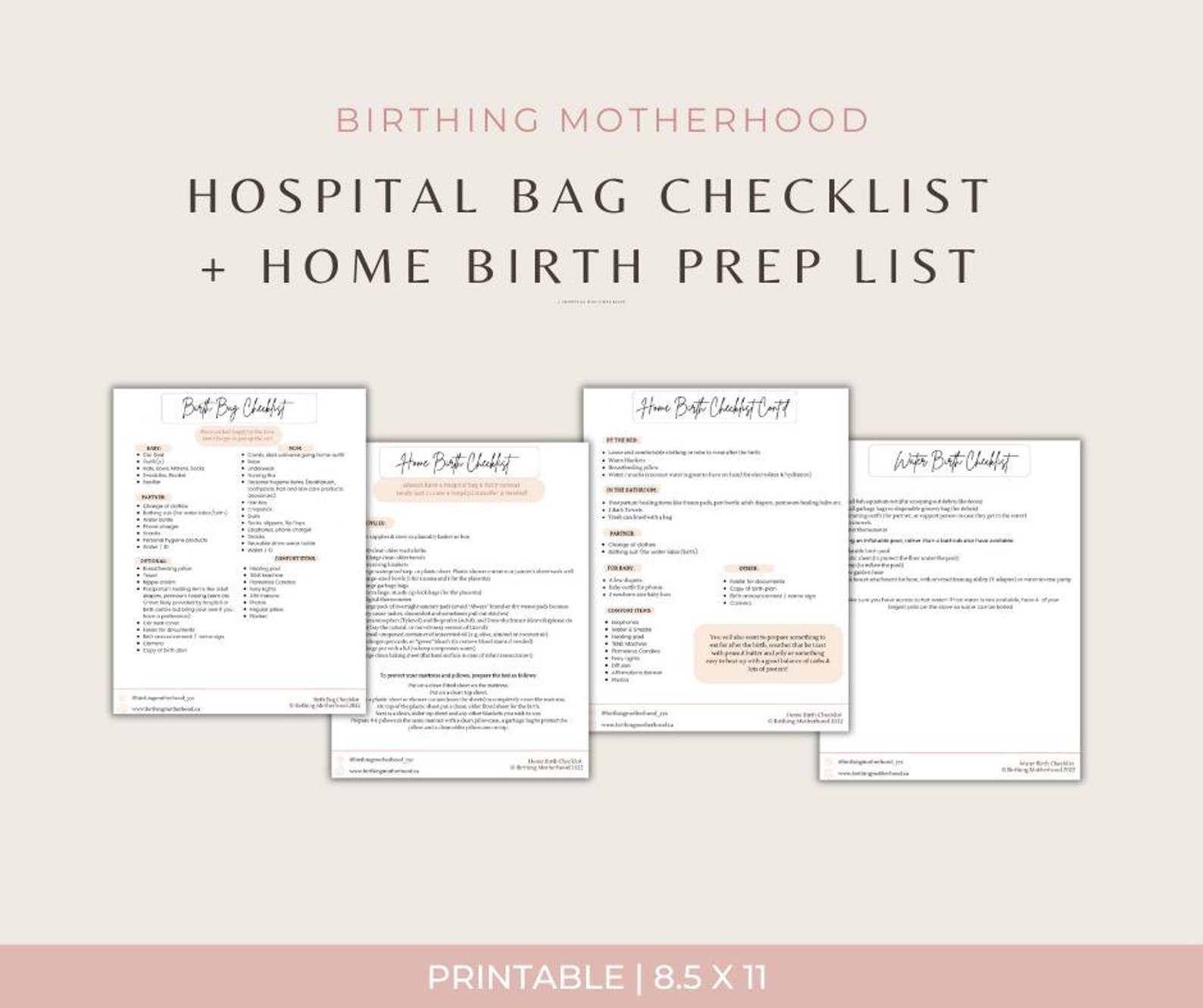 Hospital Bag Checklist and Home Birth Prep Checklist | Printable PDF ...