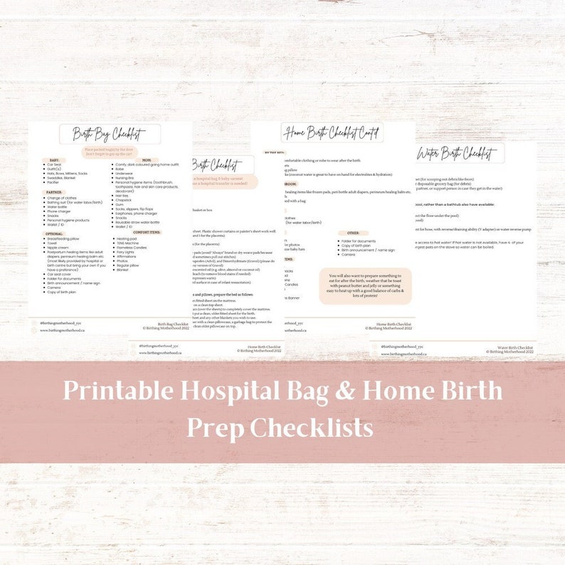 Hospital Bag Checklist and Home Birth Prep Checklist Printable PDF ...