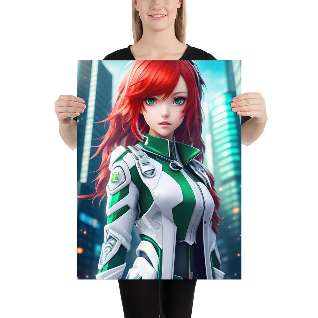 Futuristic Cyberpunk High Tech Female Waifu Cute Red Hair - Etsy