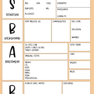 Nurse SBAR Template: Nursing Report Sheet (digital Download) - Etsy