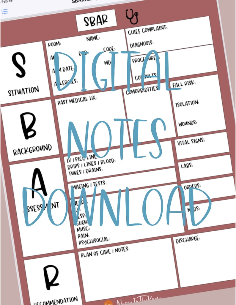 Nurse SBAR Template: Nursing Report Sheet (digital Download) - Etsy