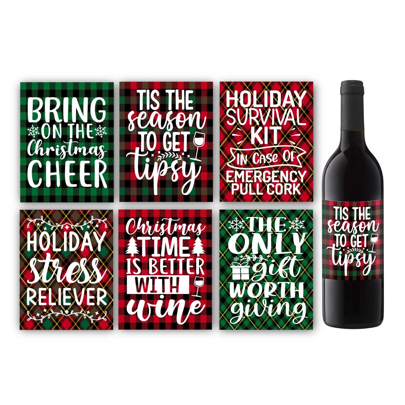 Funny Plaid Christmas Wine Labels Christmas Gift Wine Labels Wine Gift ...