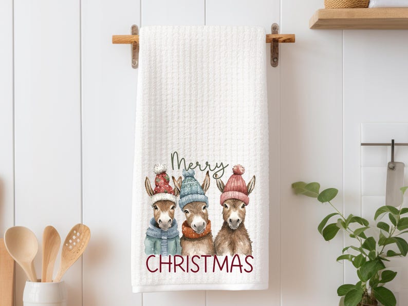 Christmas Donkey Tea Towel: Farmhouse Waffle Weave Kitchen Decor - Etsy