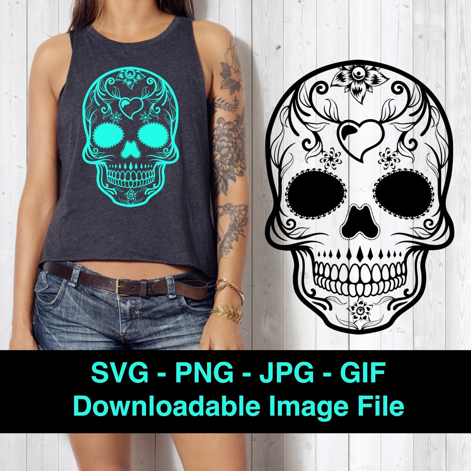 Day of Dead Skull Tattoo Style Cuttable Cricut Silhouette - Etsy