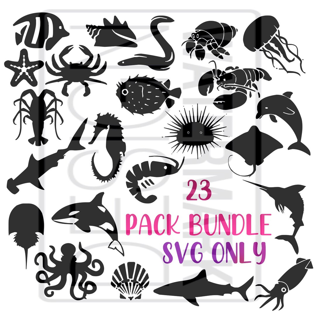 23 Pack Ocean Creature Sea Animals Bundle SVG FILES ONLY Silhouette ...