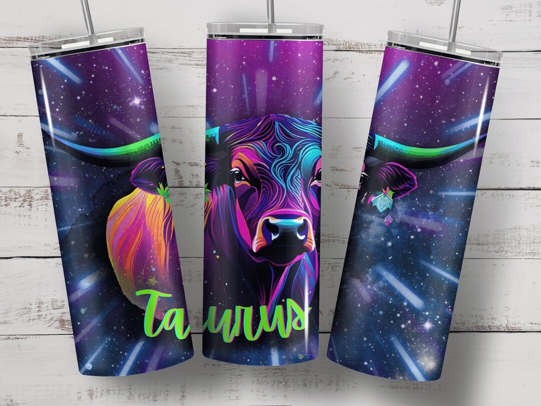 Neon Taurus Bull Zodiac 20 Oz Skinny Tumbler Sublimation Design ...
