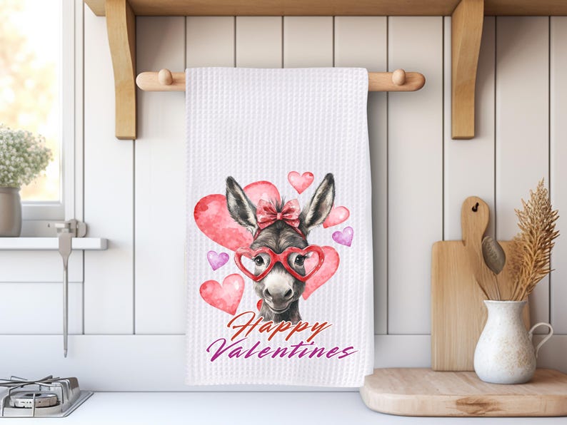 Valentine's Day Donkey Tea Towel – Whimsical Farmhouse Decor - Etsy