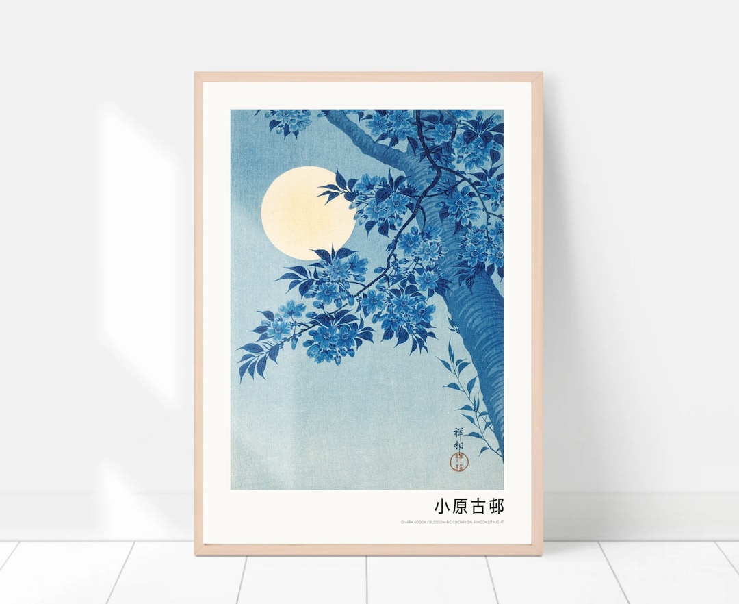 Vintage Japanese Full Moon Art Print, Blue Moon Night Art, Famous ...