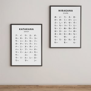 Japanese Alphabet Poster, Hiragana Katakana Chart Print, Japanese Wall ...
