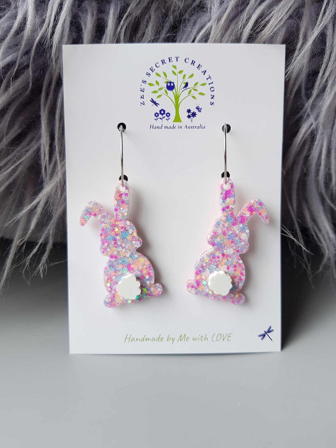 Easter Bunny Earrings / Hoop Earrings / Cute Pink Earrings / Glitter ...