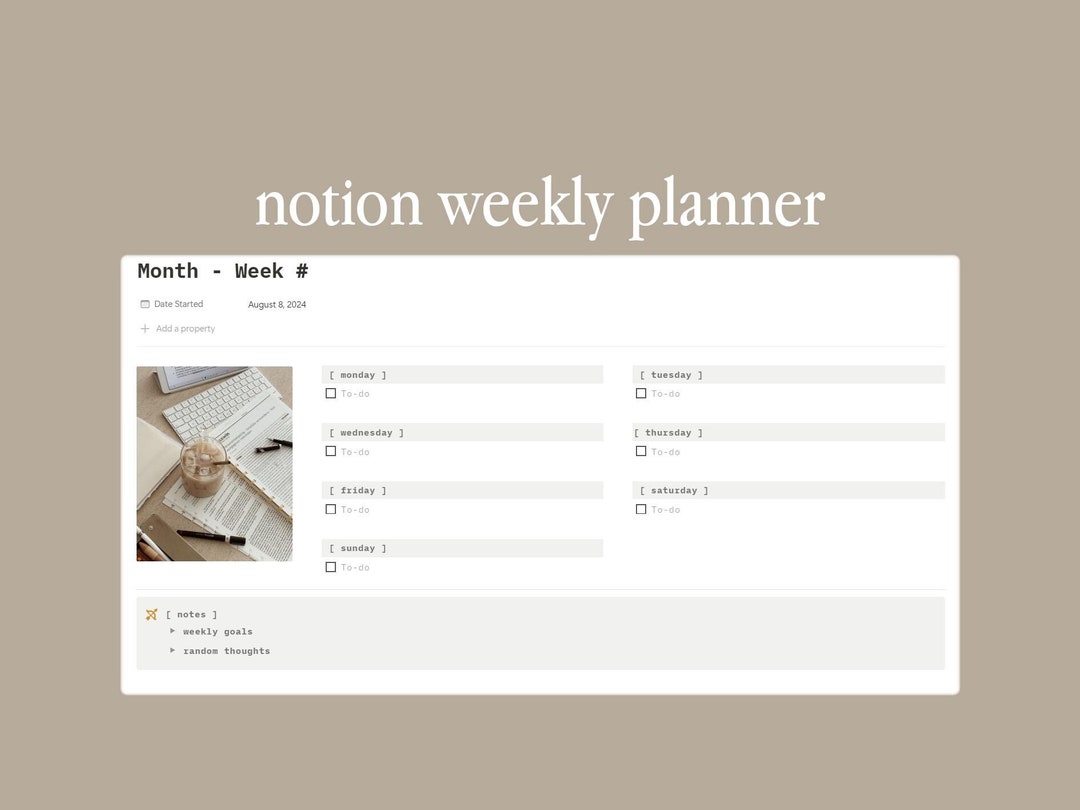 Weekly Notion Template Beige Aesthetic Notion Template for Students ...
