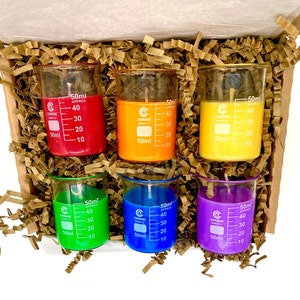 Lab Beaker Candle Soy Wax Gift Set, Rainbow Science Candles, Scientist ...