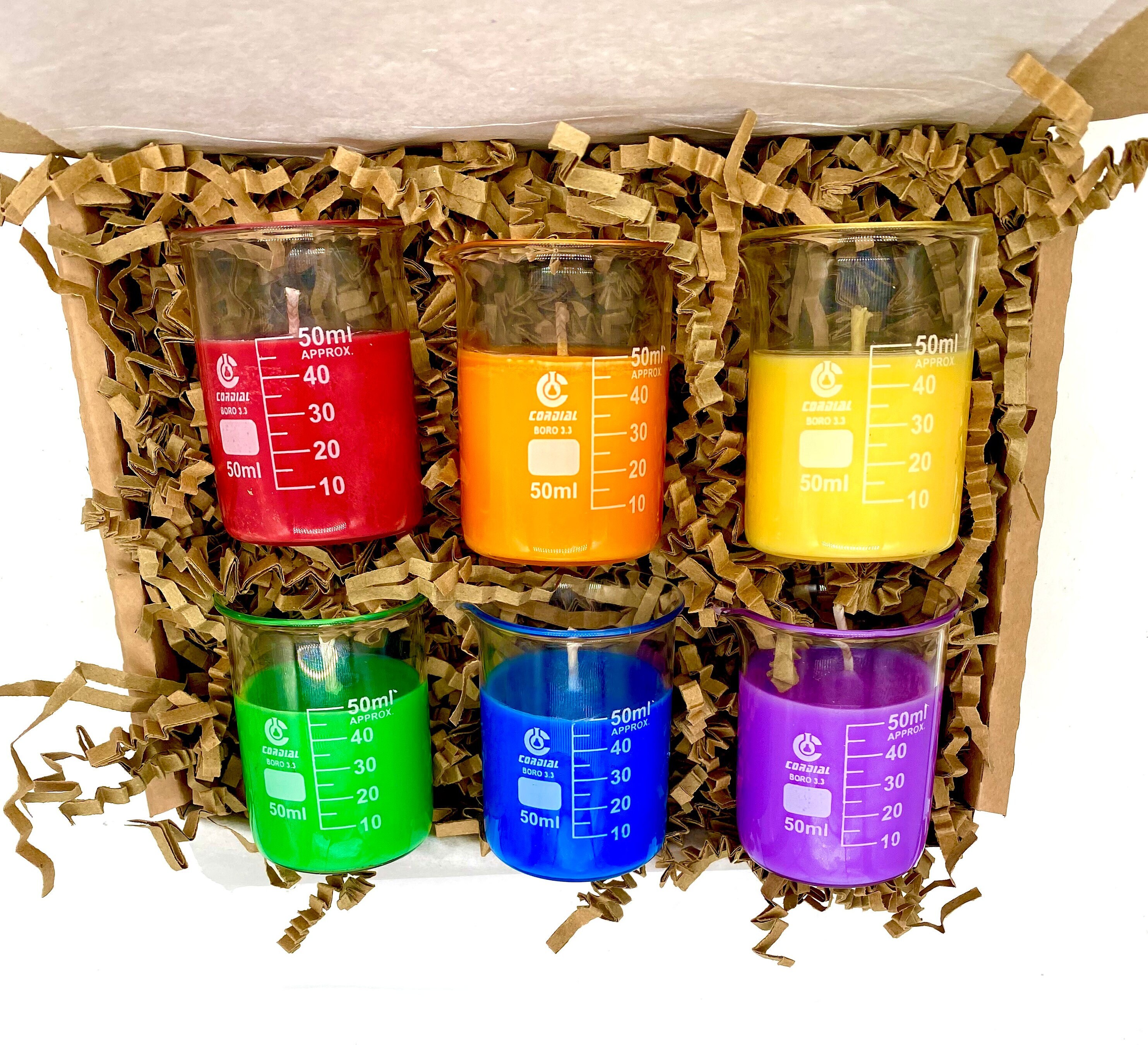 Lab Beaker Candle Soy Wax Gift Set, Rainbow Science Candles, Scientist ...