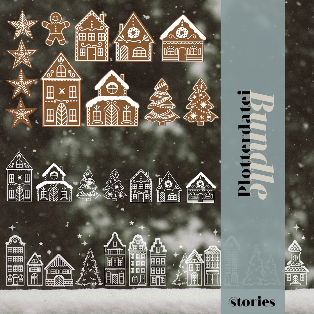 Plotterdatei SVG Set Winter & Weihnachten Winterlandschaft Lebkuchendorf Winterdorf Lebkuchen ...