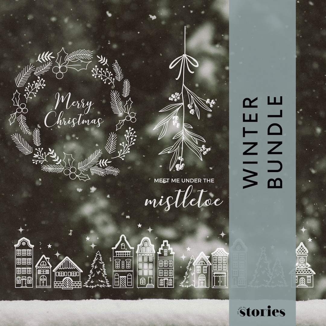 Plotterdatei SVG Set Winter & Weihnachten Winterlandschaft Mistelzweig Weihnachstkranz ...